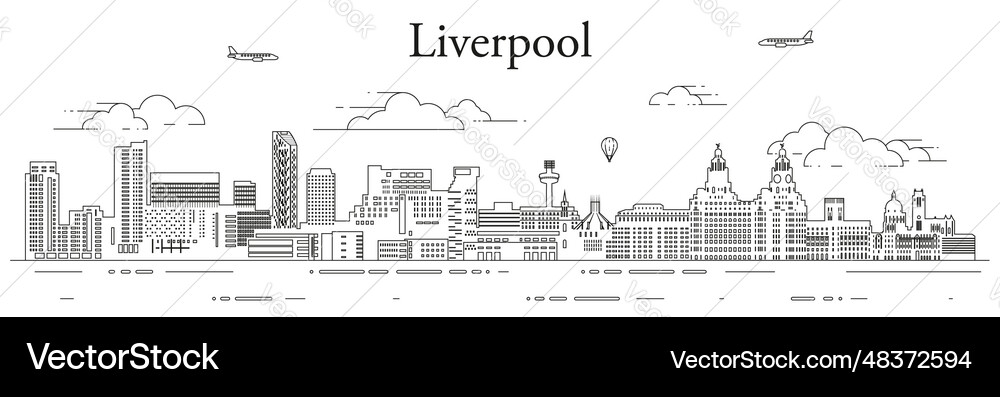 Liverpool cityscape line art Royalty Free Vector Image
