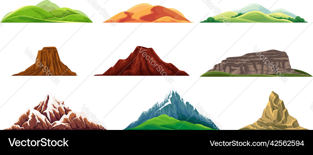 Mountains hills valley and peaks Royalty Free Vector Image