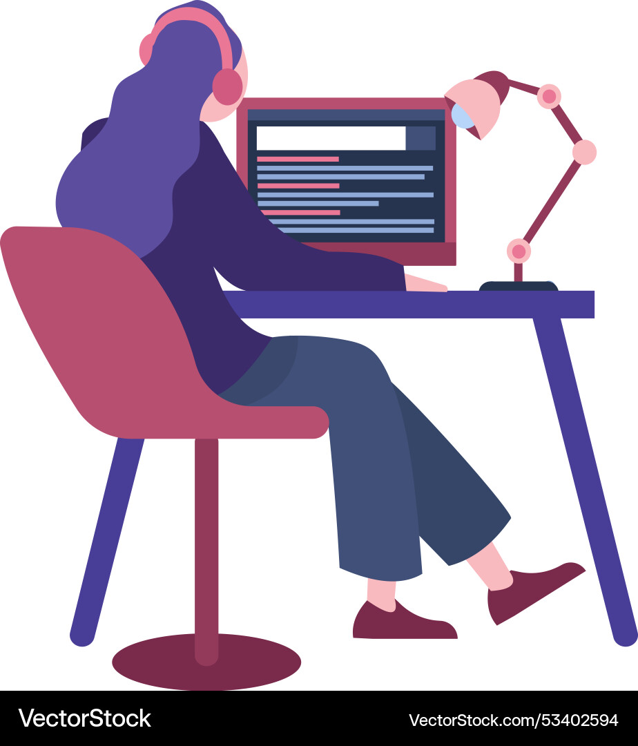 Woman at computer online work icon Royalty Free Vector Image