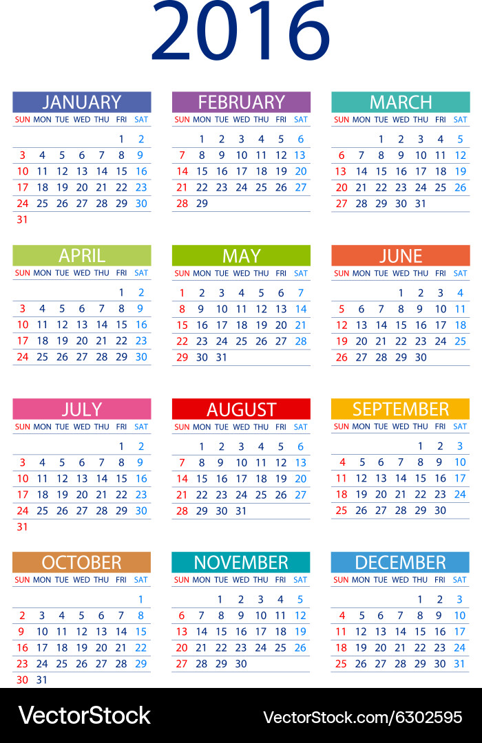 2016 calendar simple design date template month Vector Image