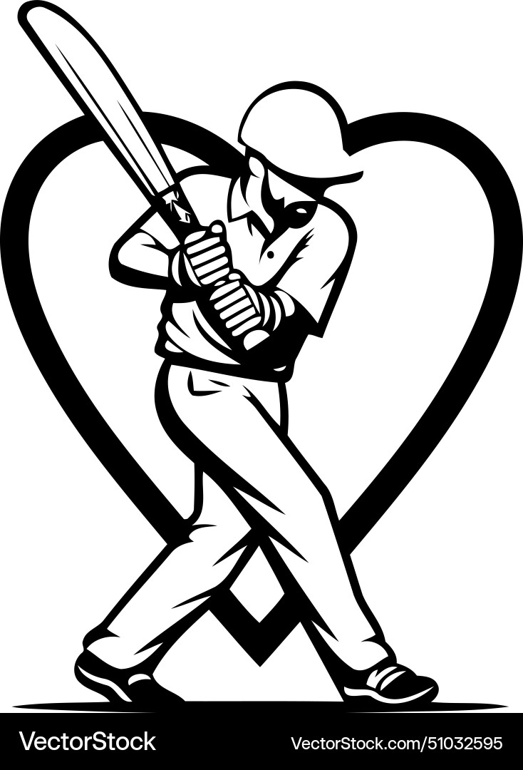 A baseball player with bat and ball in heart shape