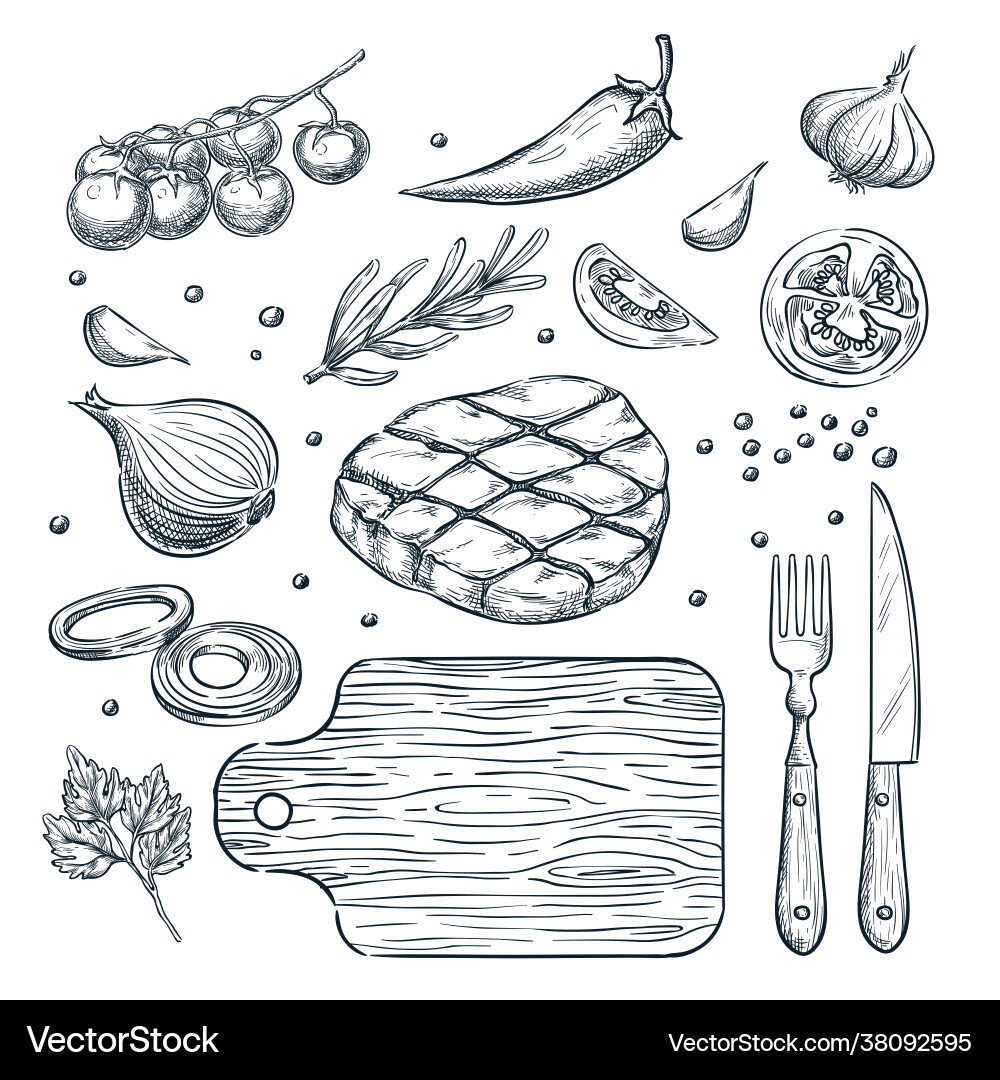 Cooking meat steak sketch Royalty Free Vector Image