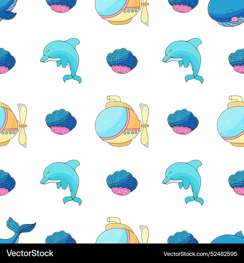 Creative marine seamless pattern in hand Vector Image