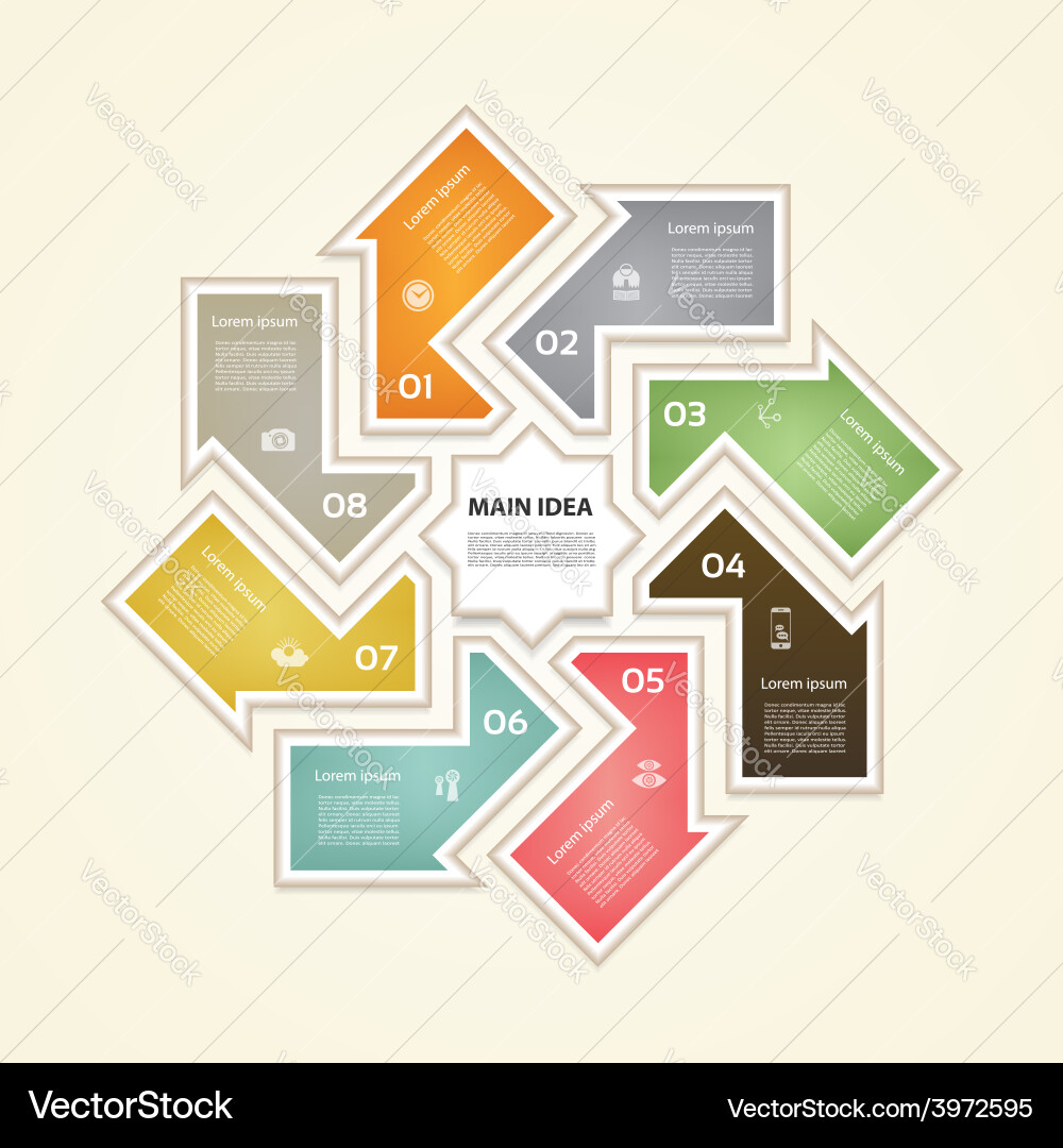 Cyclic diagram with eight steps and icons eps 10 Vector Image
