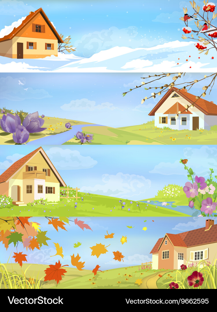 Four seasons year landscapes Royalty Free Vector Image