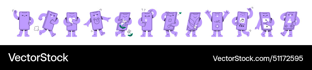 Mobile phone mascot set smartphone character Vector Image