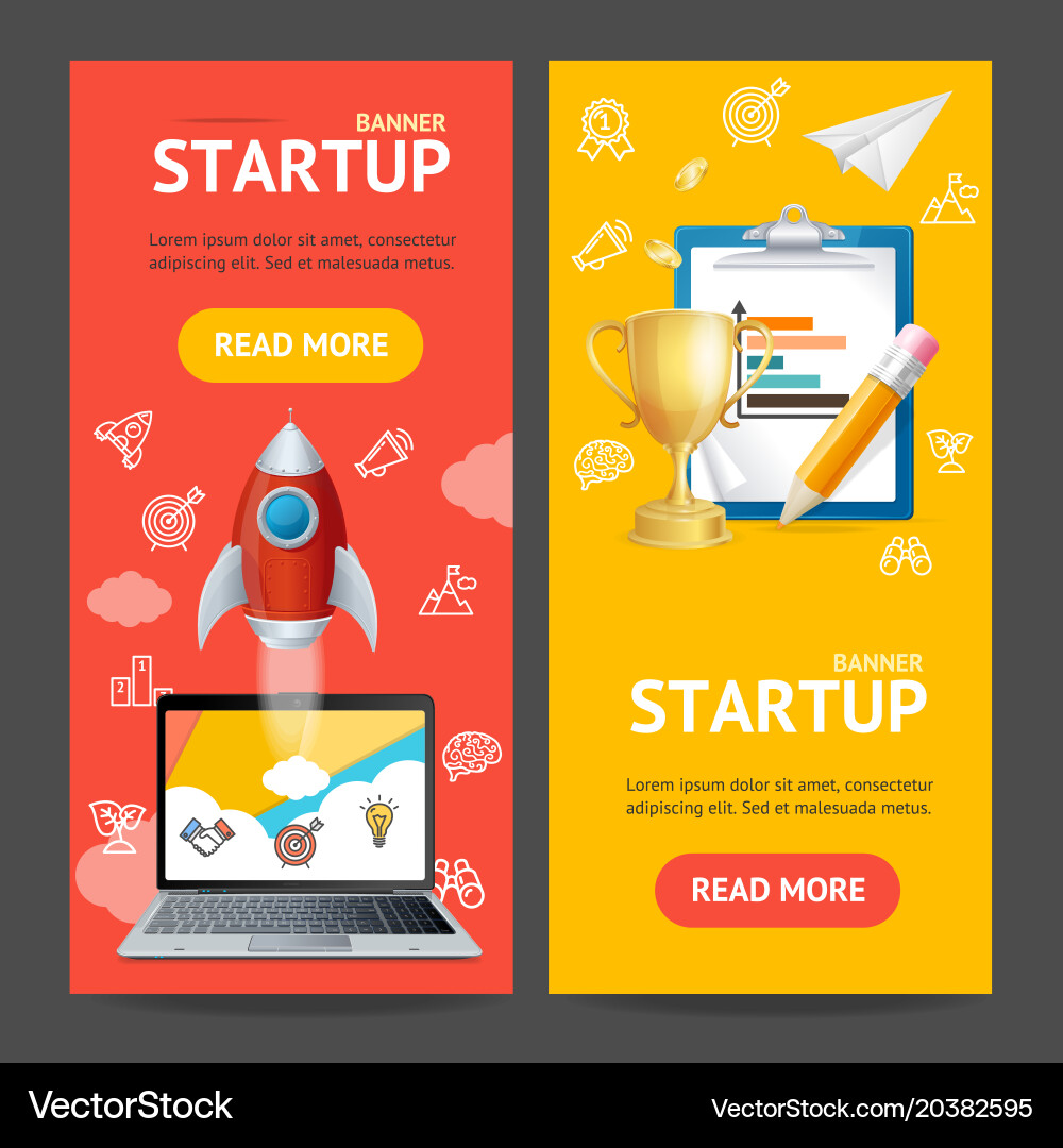 Startup Banner vertikaler Satz Lizenzfreies Vektorbild