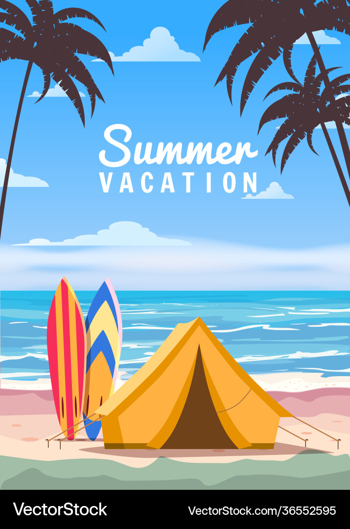 Tourist tent camping on tropical beach Royalty Free Vector