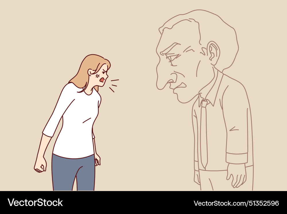 Angry woman screams at imaginary interlocutor Vector Image