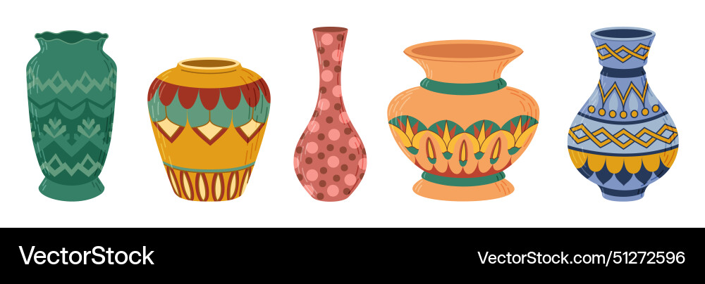 Ceramic vases set colored ceramics vase antique Vector Image
