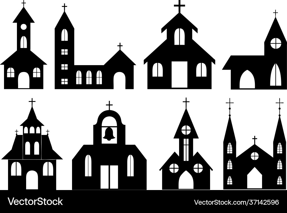 Church Silhouettes - Religious Buildings Vector Image