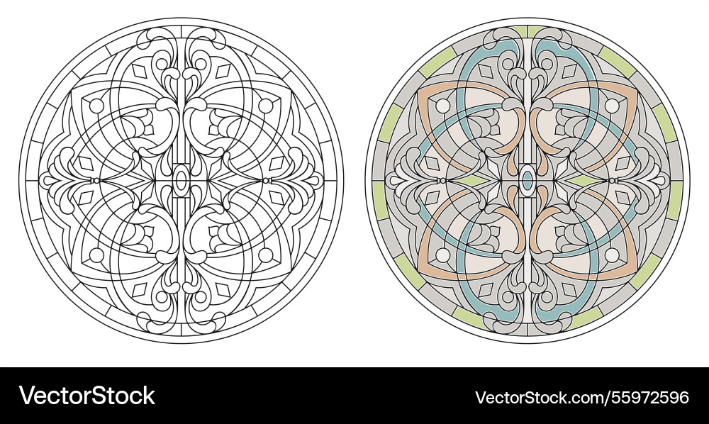 Gothic Round Stained Glass Window Royalty Free Vector Image