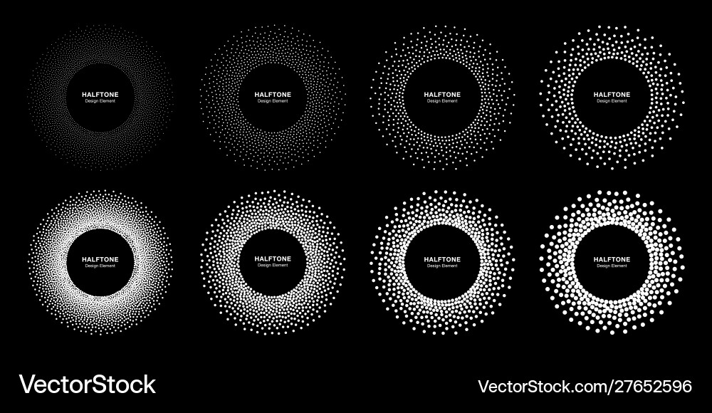 Halftone pattern circle dots frames set Royalty Free Vector