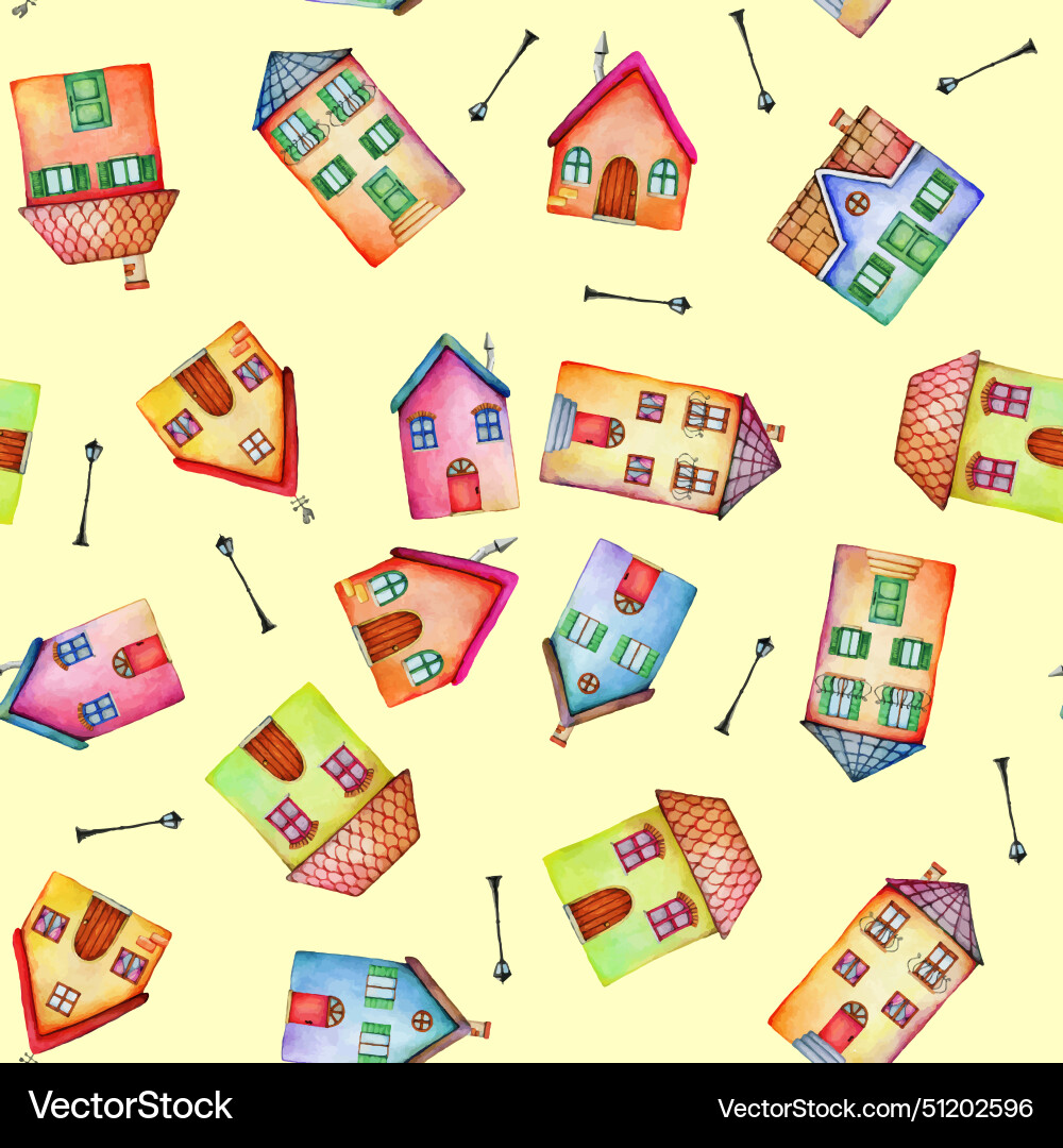 Watercolor hand drawn houses pattern Royalty Free Vector