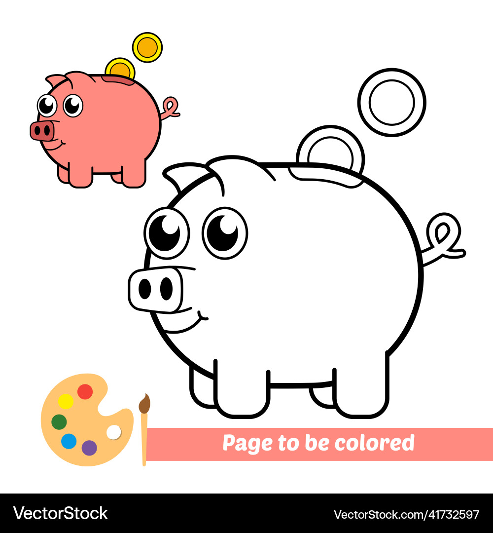 Coloring book for kids piggy bank Royalty Free Vector Image