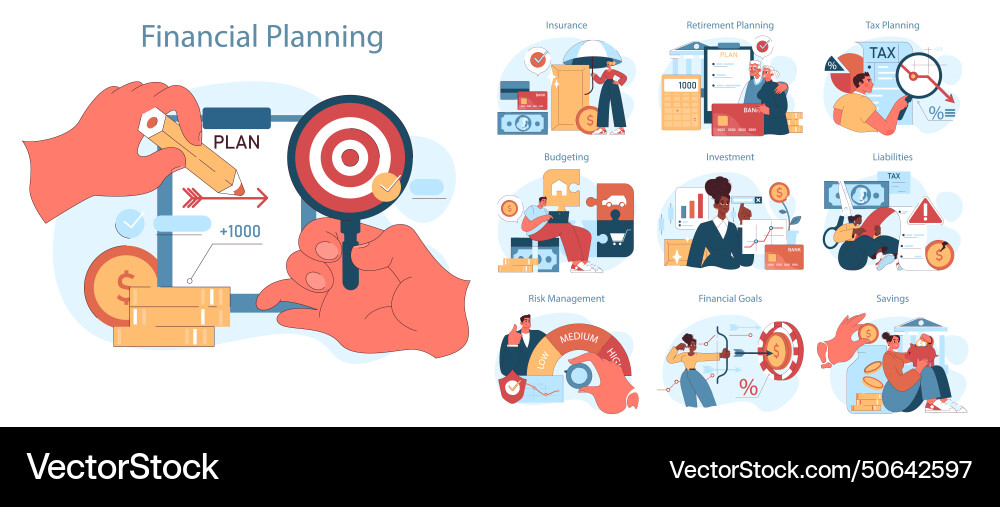Financial planning set strategic Royalty Free Vector Image