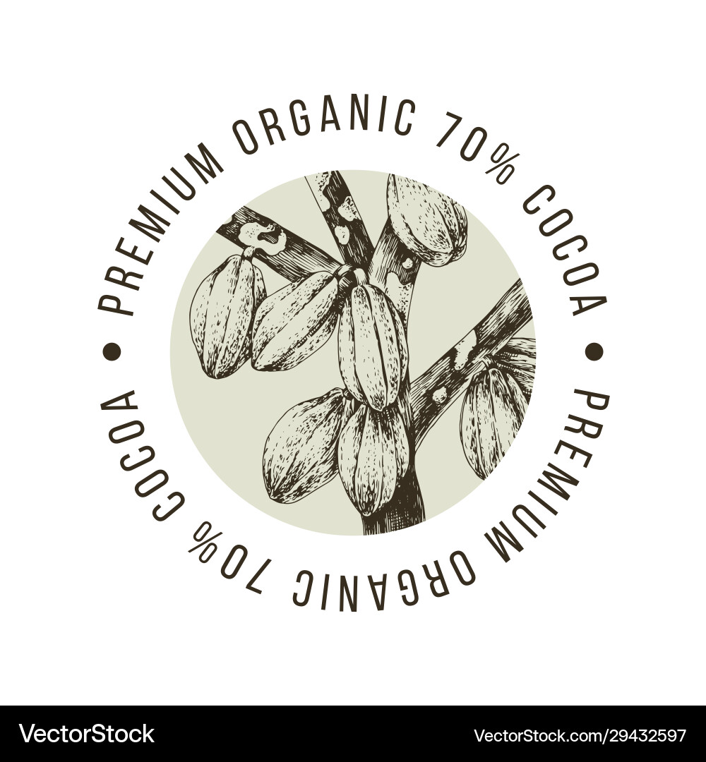 Premium organic cocoa label Royalty Free Vector Image