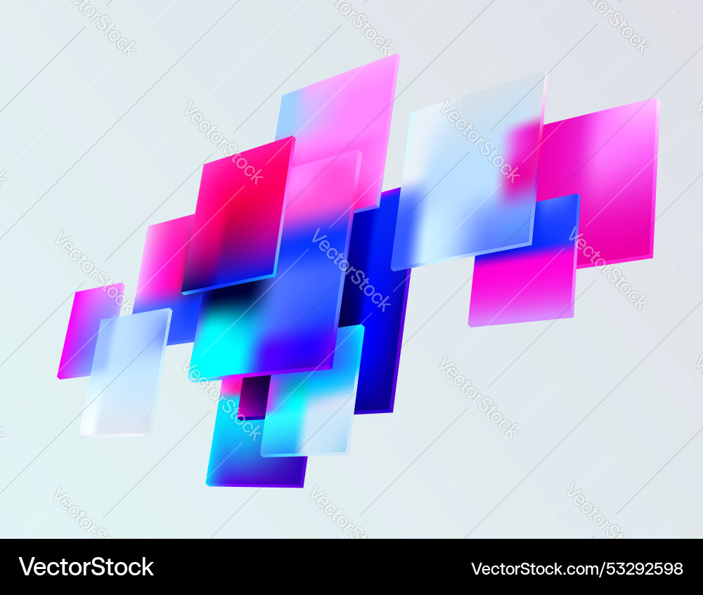 3d color squares and rectangles in glass morphism Vector Image