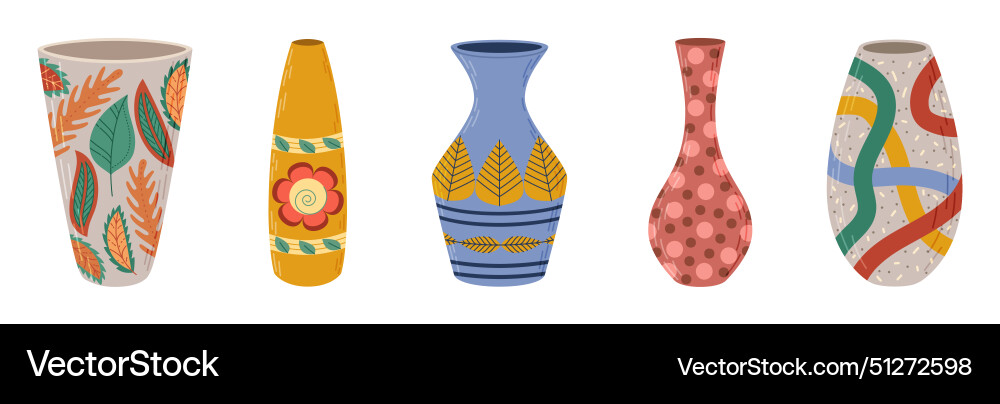Ceramic vases set colored ceramics vase antique Vector Image