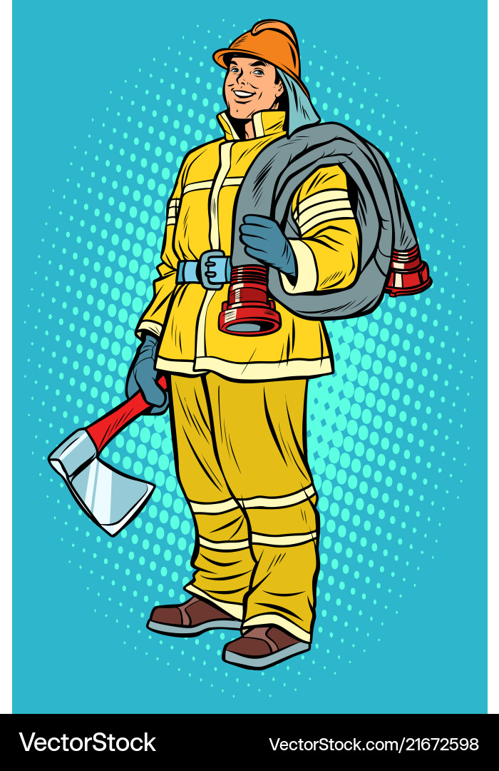 Firefighter with Axe and Hydrant Royalty Free Vector Image