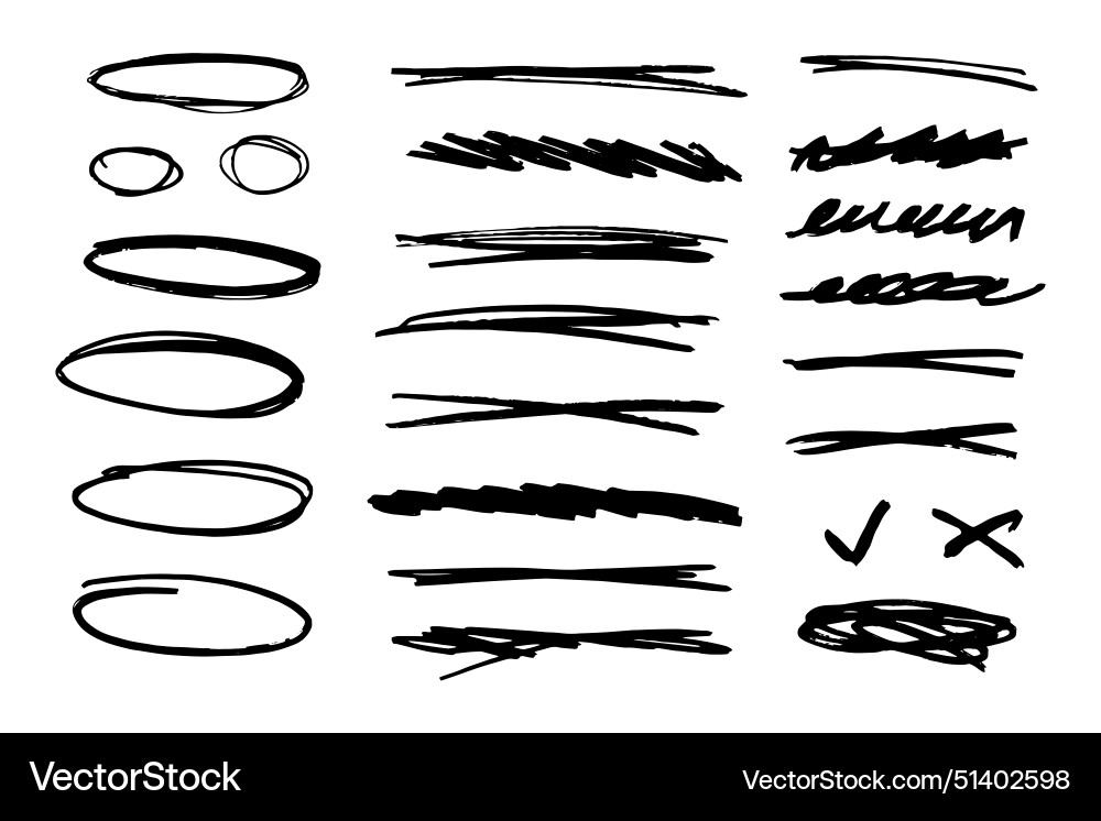Hand draw marker pen strokes brush set scribble Vector Image