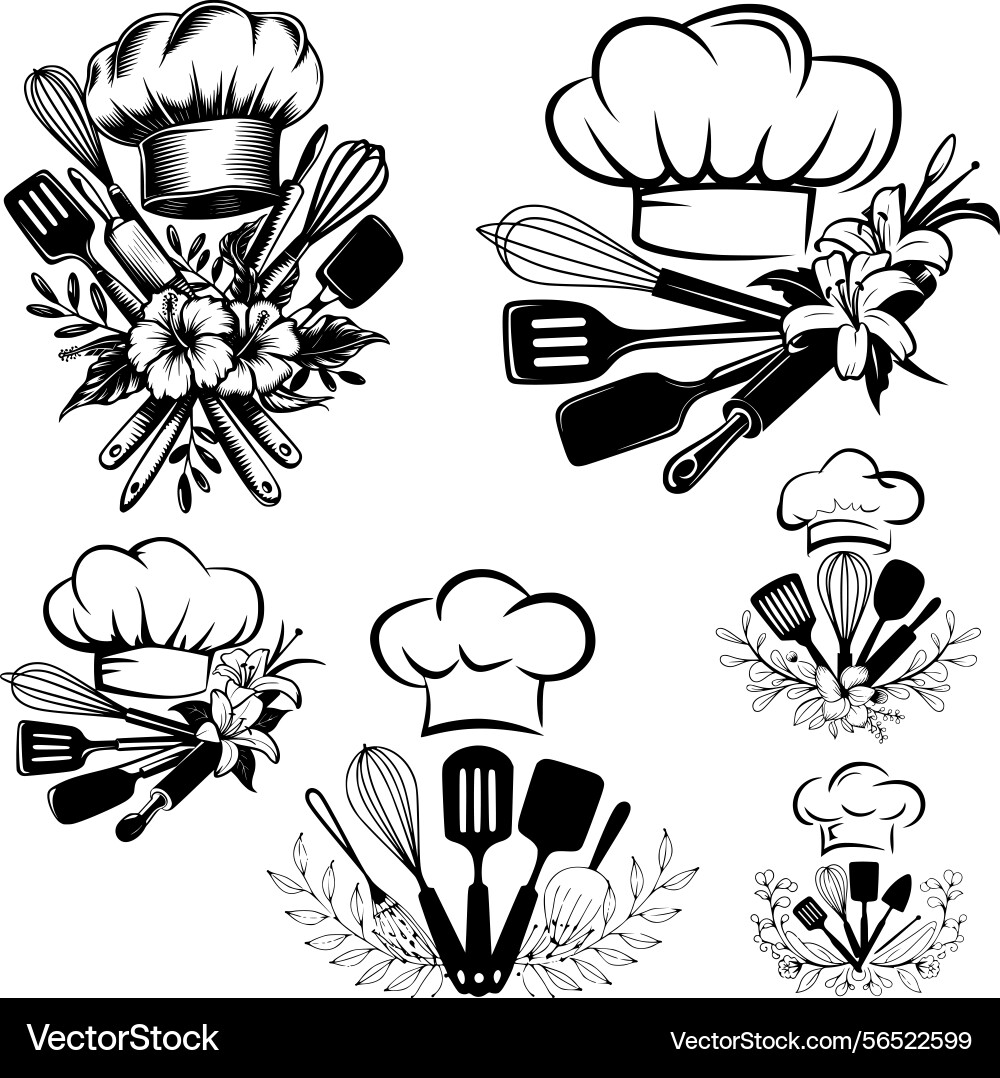 Chef tools floral cooking tool Royalty Free Vector Image