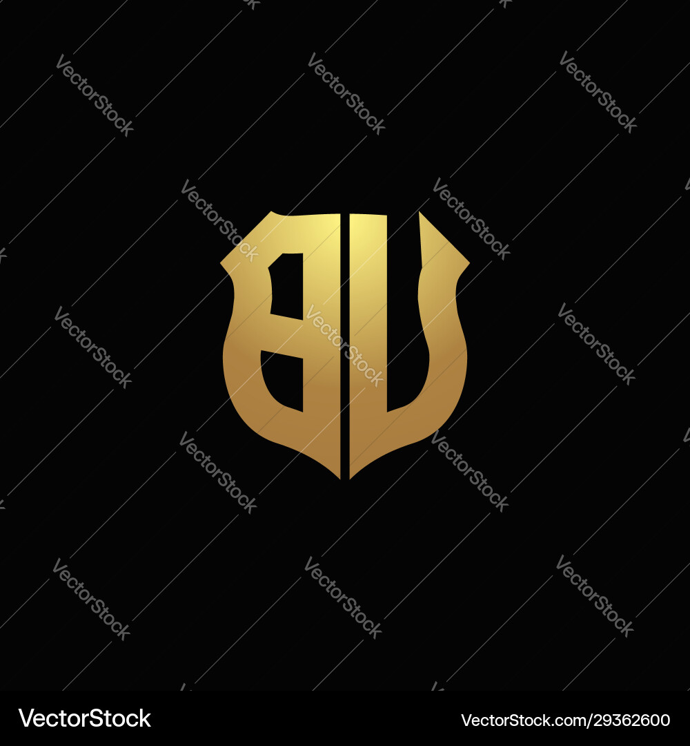 Bu logo monogram with gold colors and shield Vector Image