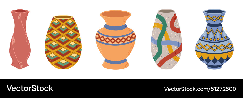 Ceramic vases set colored ceramics vase antique Vector Image