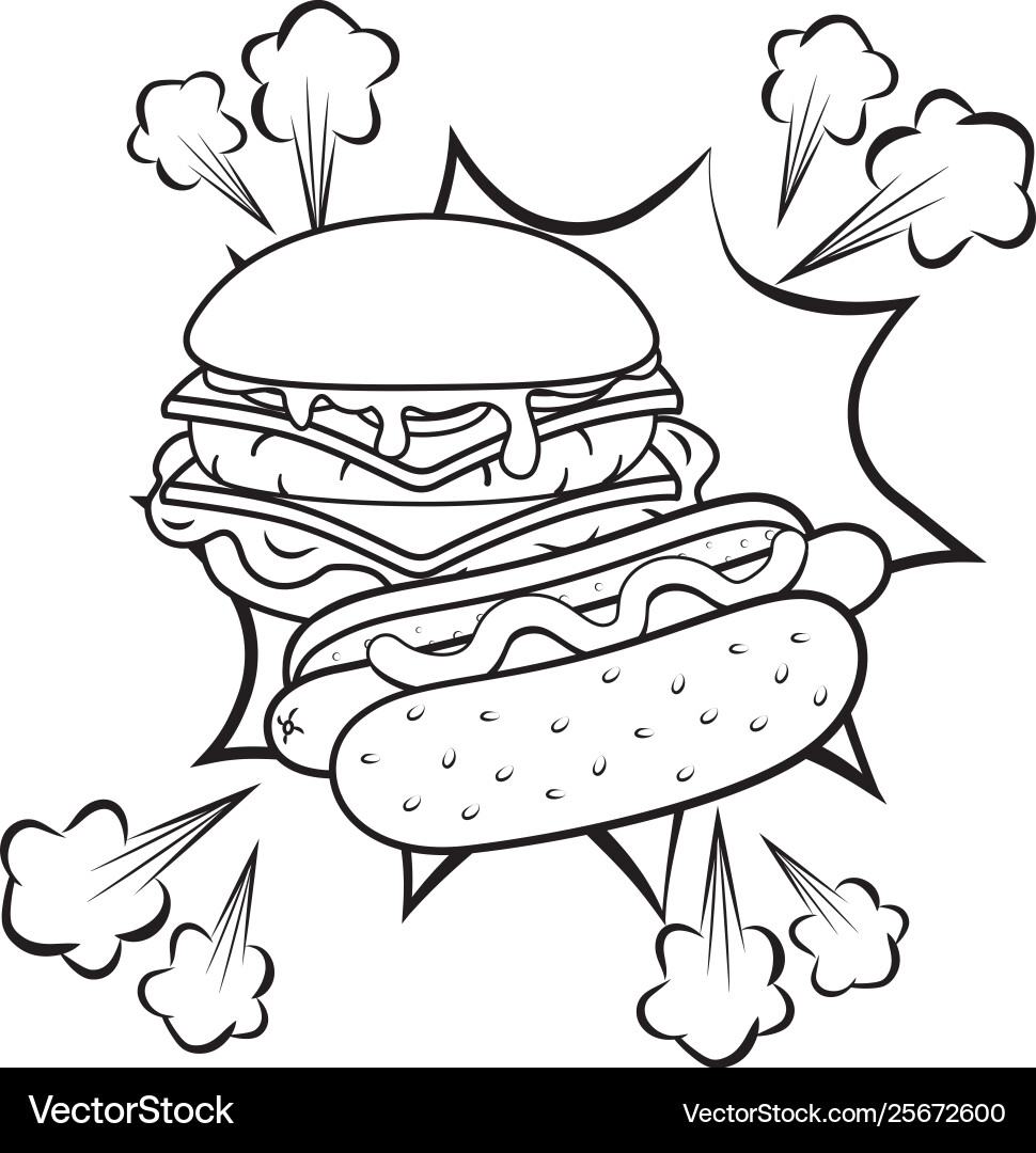 Hamburger and hot dog black white Royalty Free Vector Image