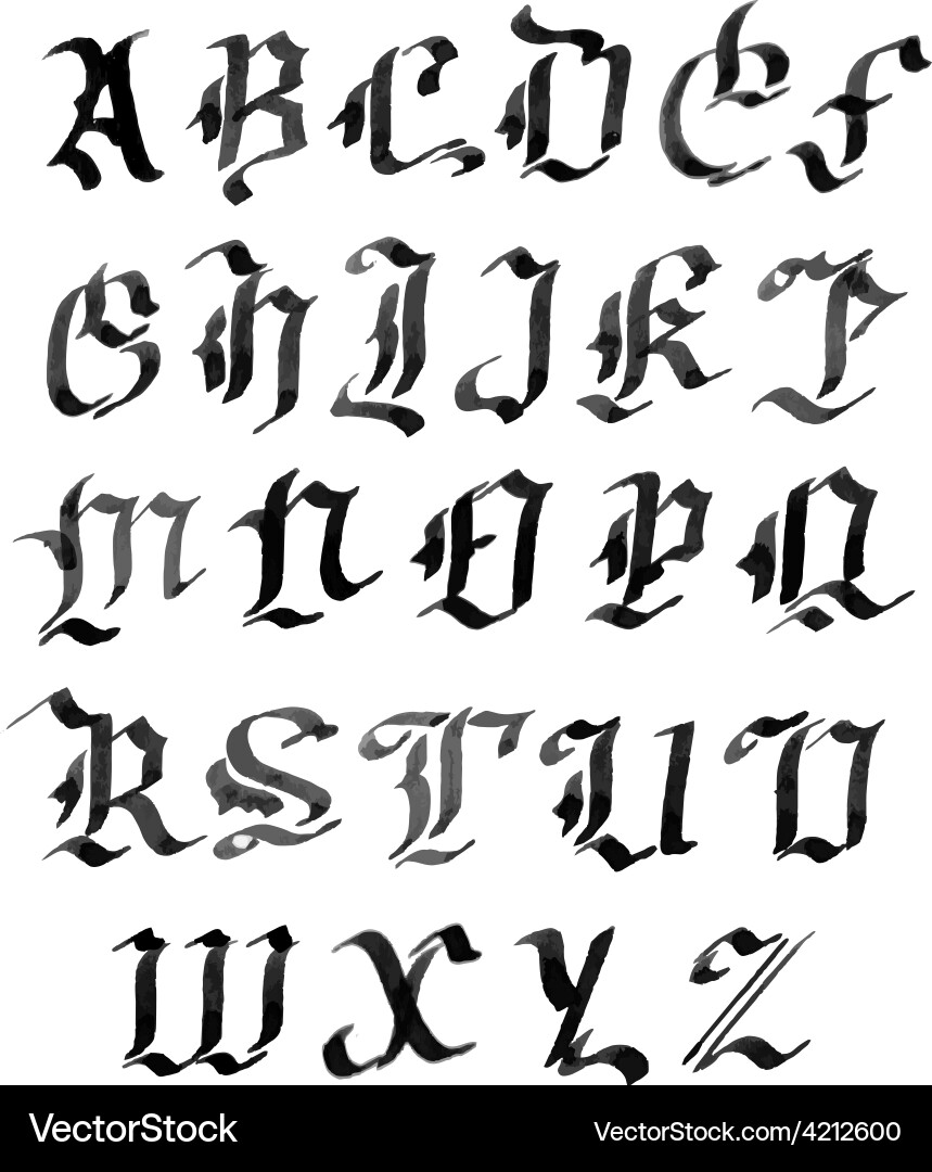 Hand drawn letters gothic style alphabet ink Vector Image