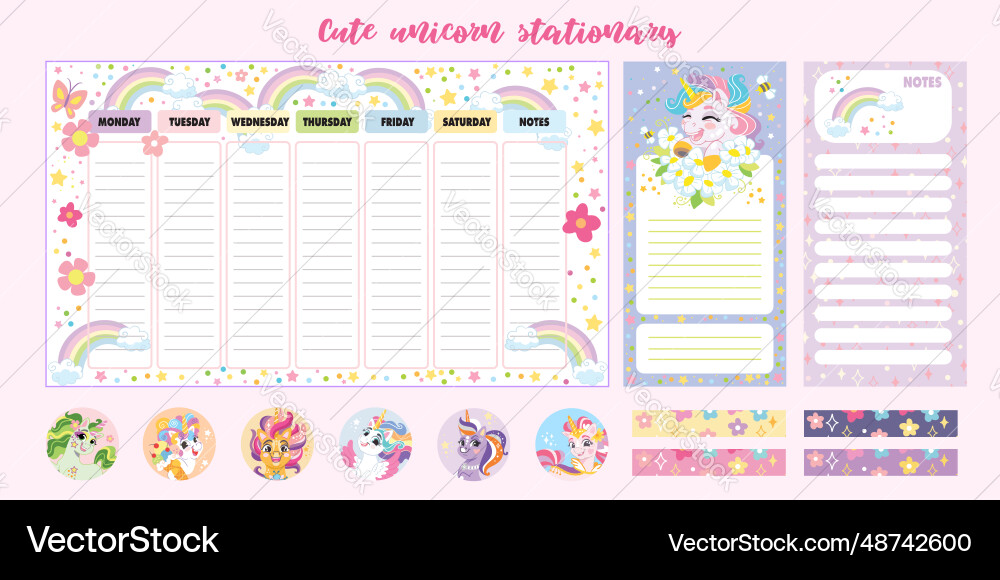 Printable weekly planner and note pages set Vector Image