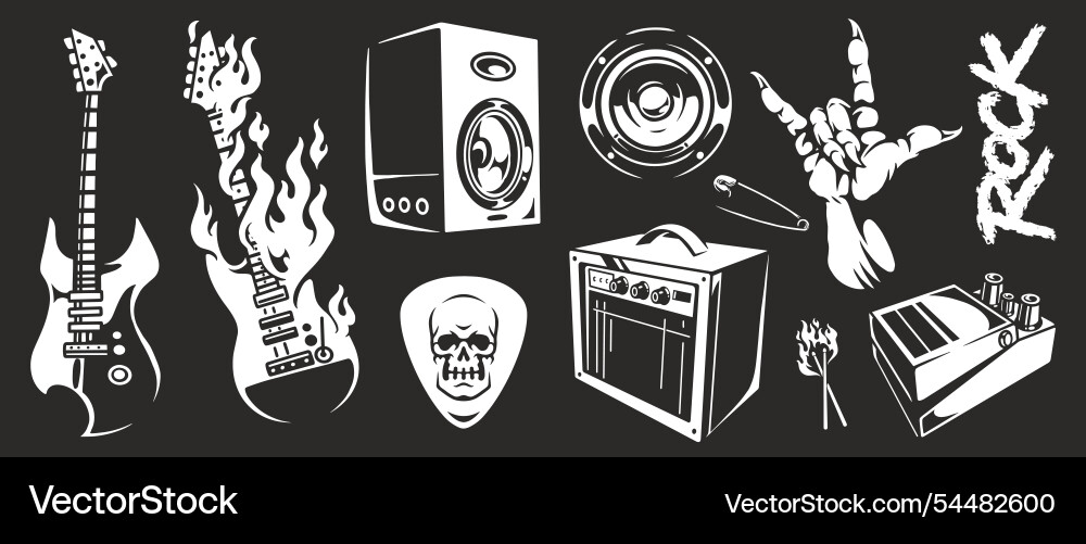 Rock music elements with guitars and speakers Vector Image