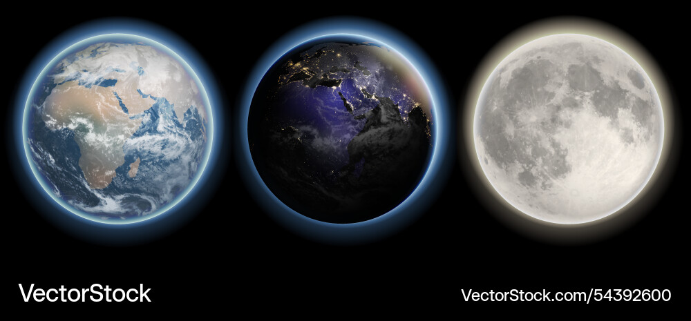 Three globes on a black background realistic Vector Image
