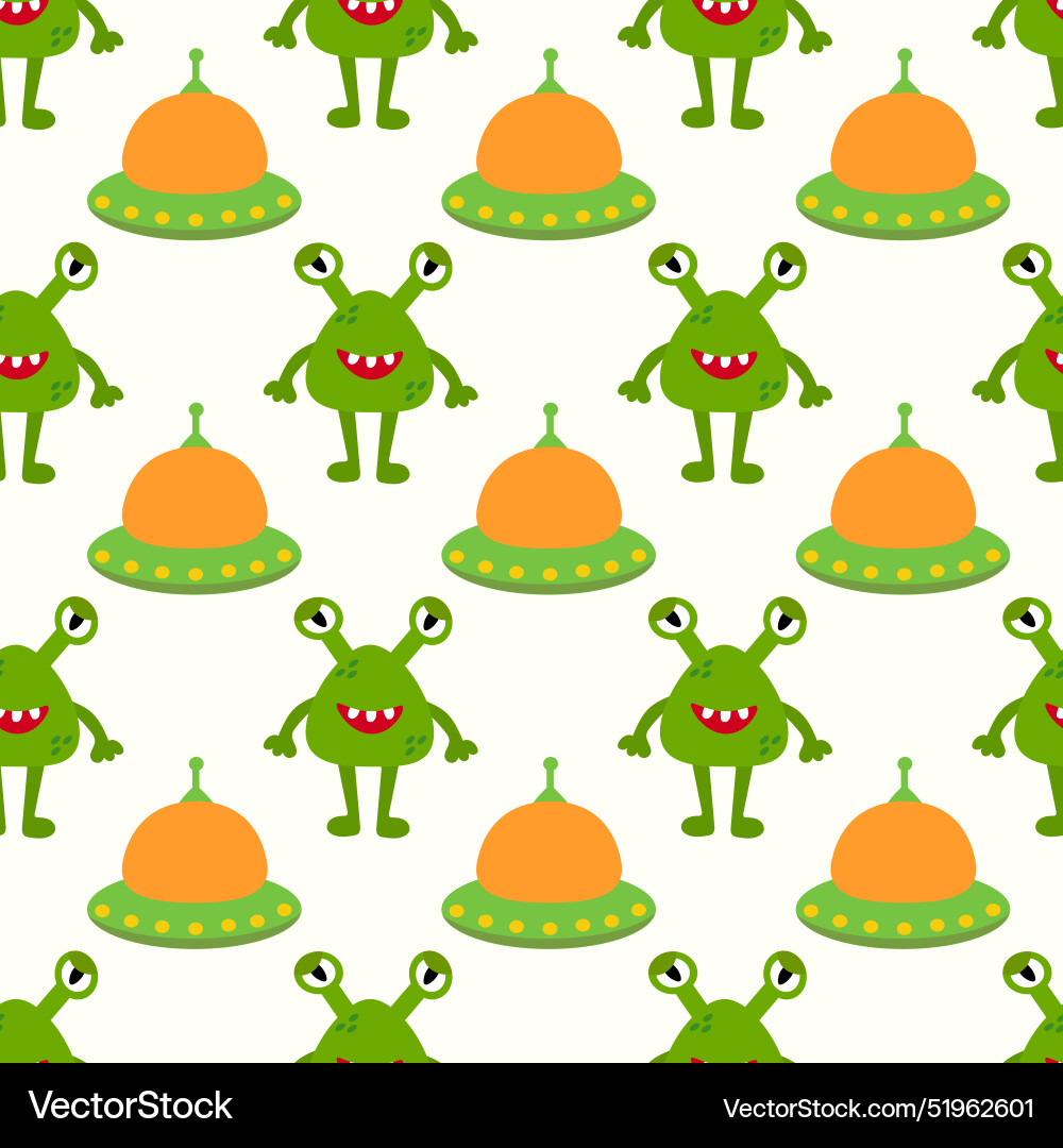 Alien spaceship and ufo green Royalty Free Vector Image