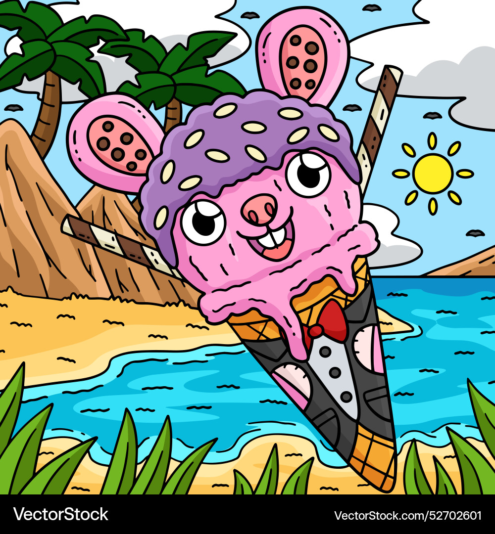 Ice cream rabbit cone colored cartoon Royalty Free Vector