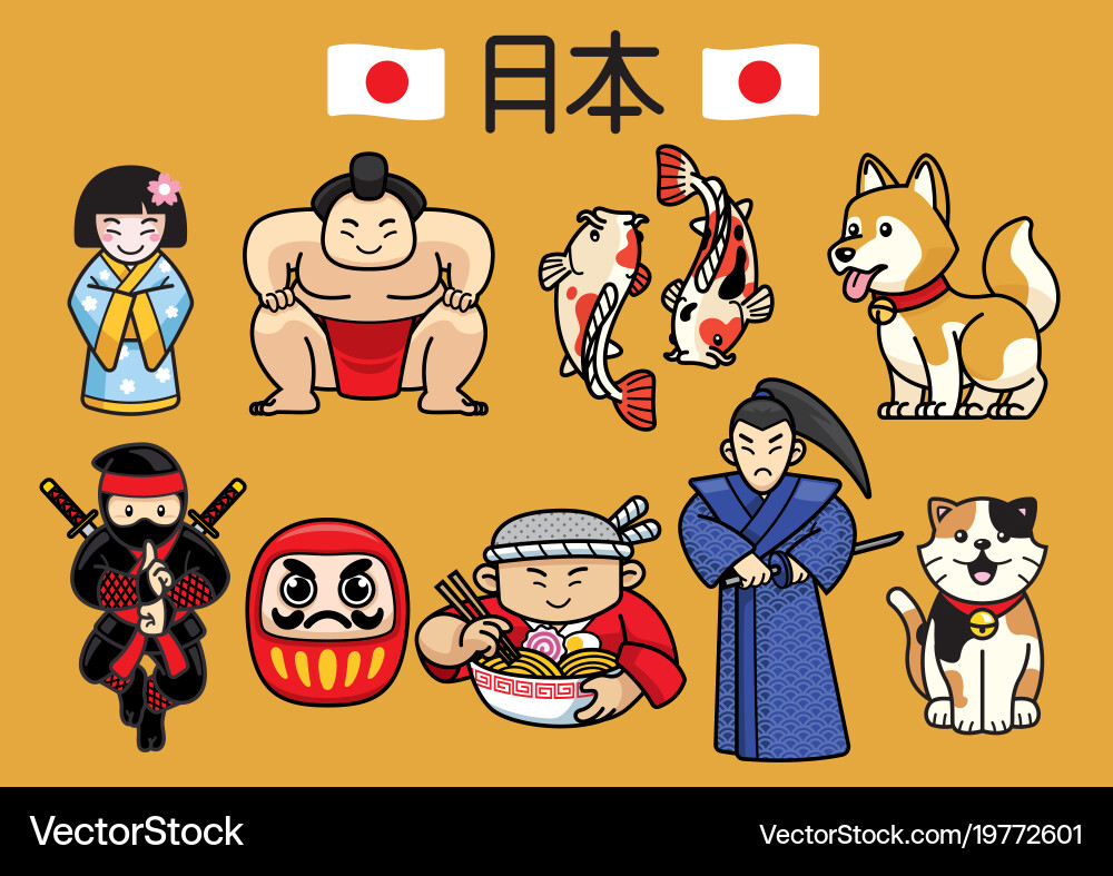 Japan character culture in set Royalty Free Vector Image