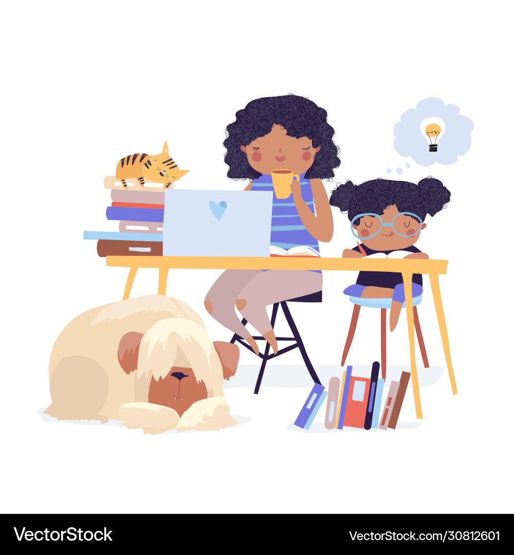 Mother with her daughter doing lesson at home Vector Image