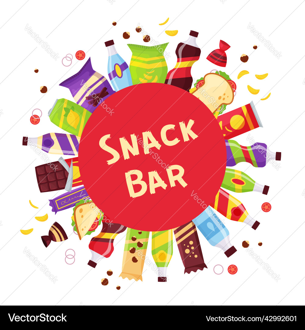 Snack bar circle banner fast food and drinks Vector Image
