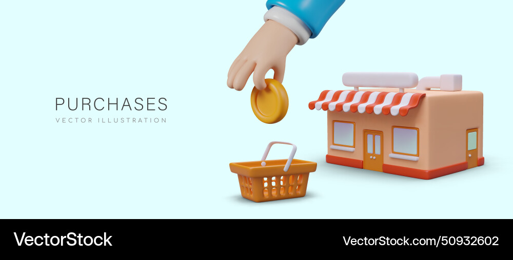 Cute shopping concept 3d shop empty Royalty Free Vector