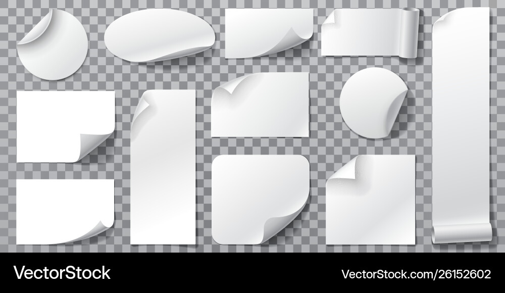 White paper stickers label sticker with curled Vector Image