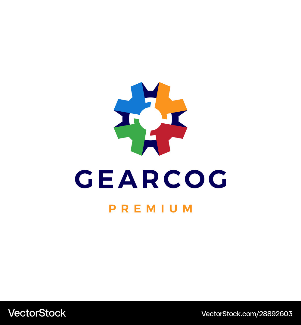 Gear cog cogs logo icon colorful Royalty Free Vector Image