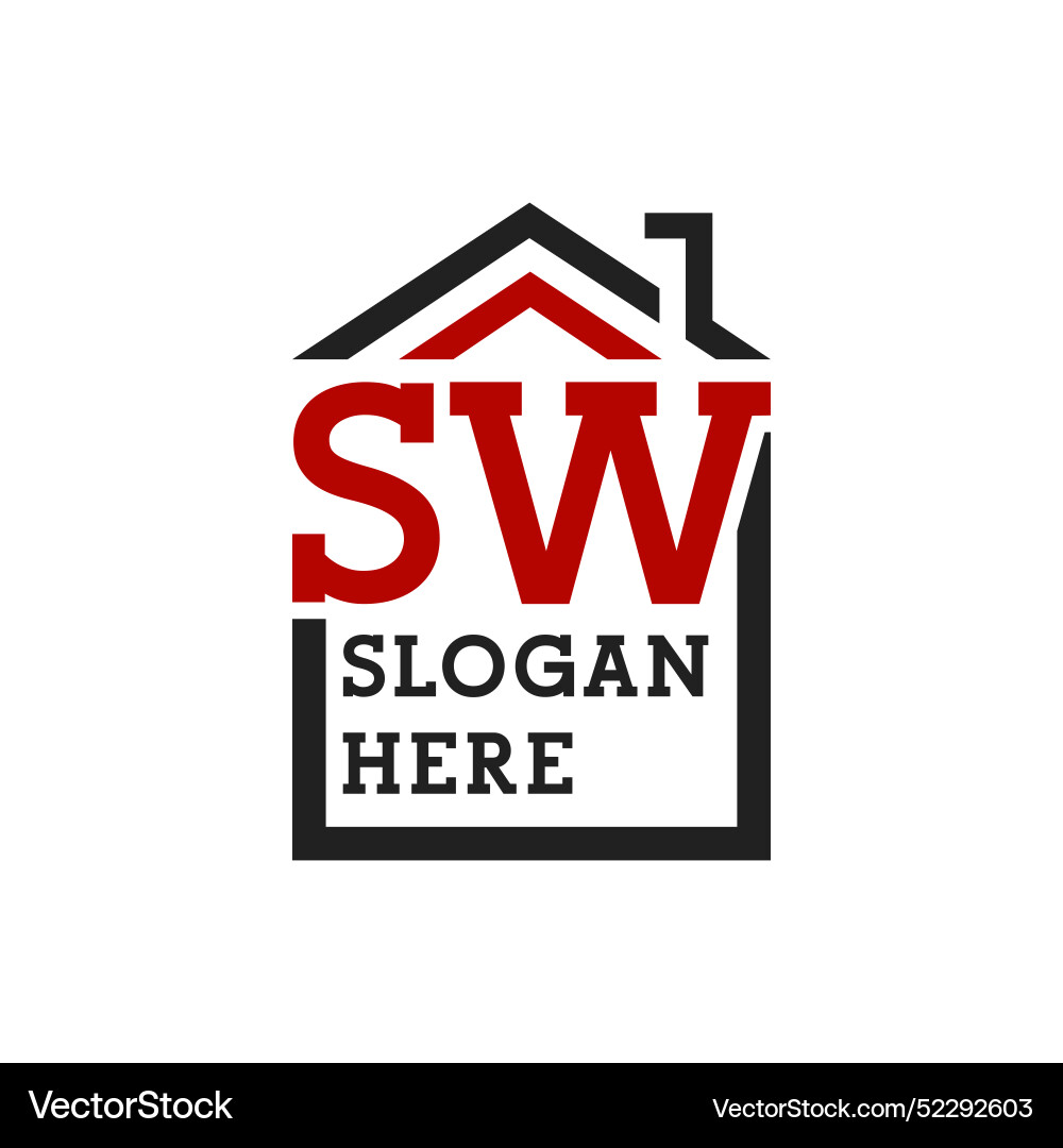 Initial sw house logo for roofing letter real Vector Image