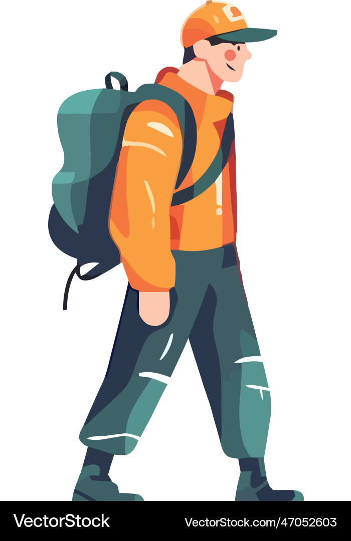 One person hiking with backpack in nature Vector Image