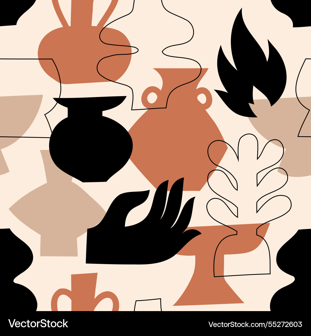 Seamless pattern with ceramic pottery tableware Vector Image