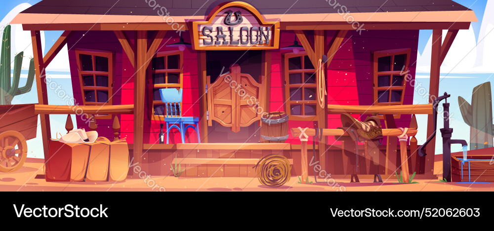 Wild west saloon building with old door Royalty Free Vector