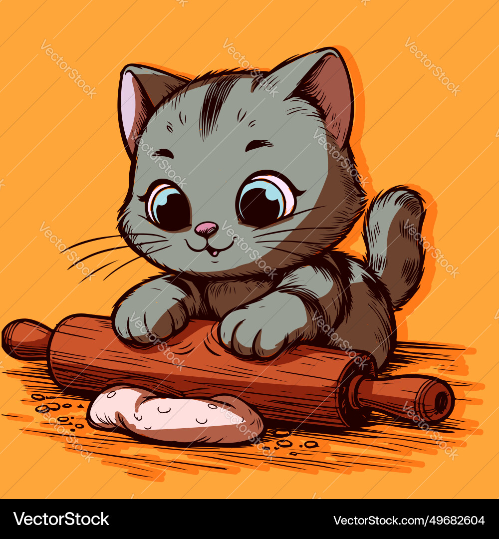 A cute cat baking and cooking biscuits Royalty Free Vector