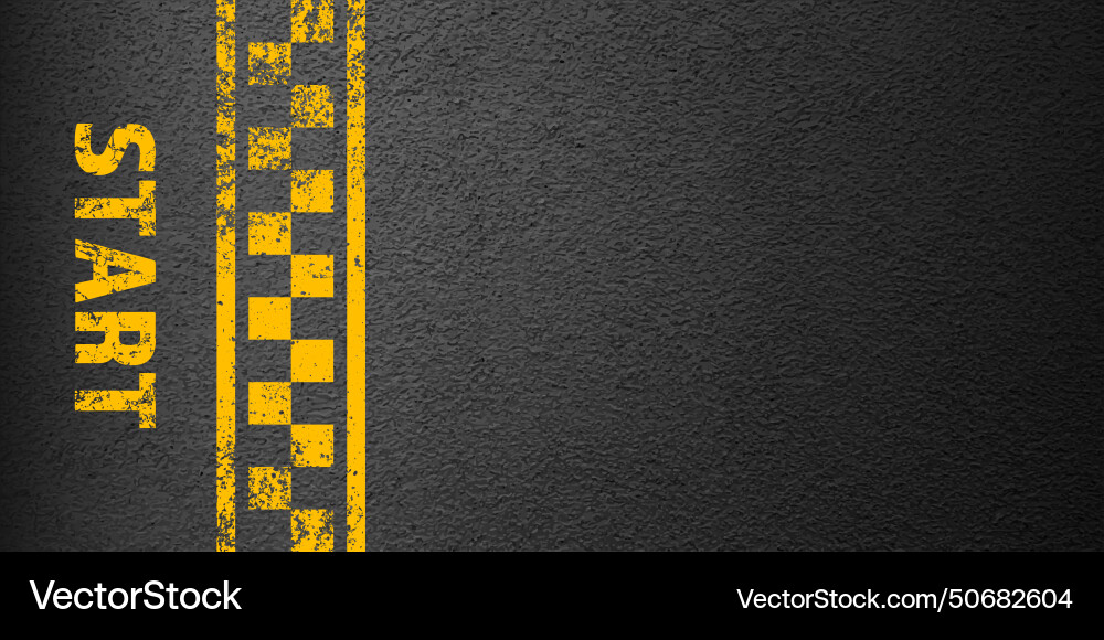 Asphalt road with yellow start line marking Vector Image