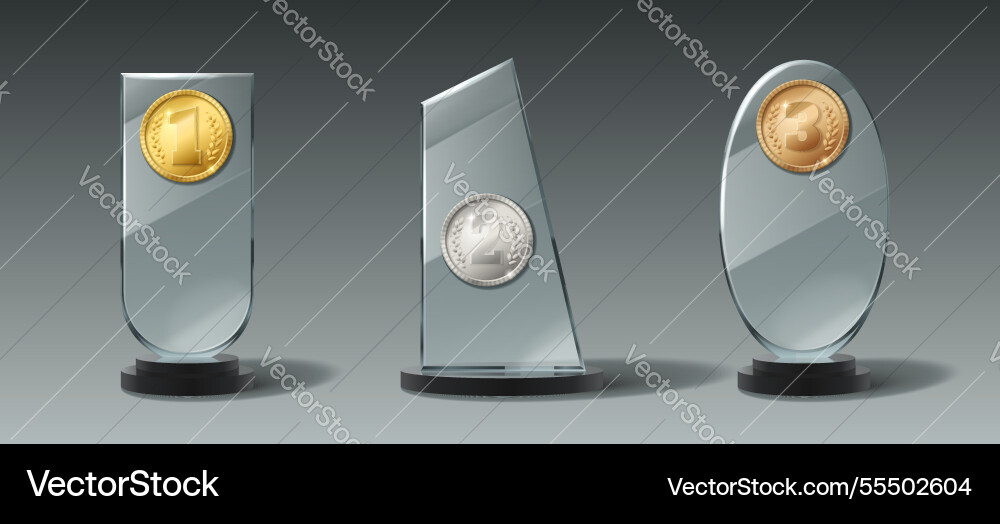 Glass trophy collection decorated with medals Vector Image