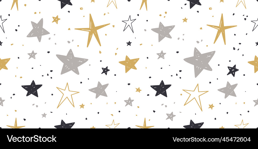 Golden and black hand drawn stars scribble Vector Image