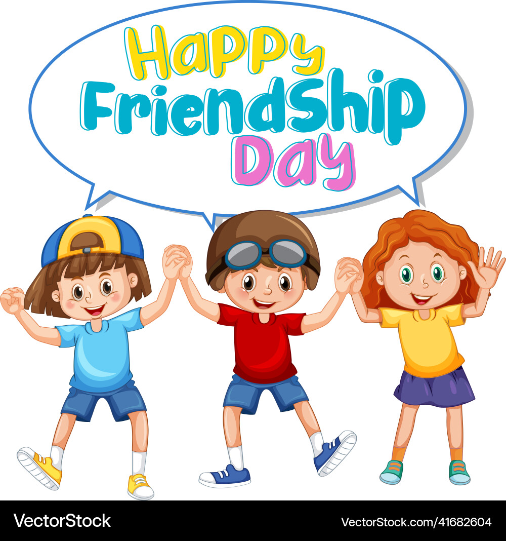 Happy friendship day with three children Vector Image